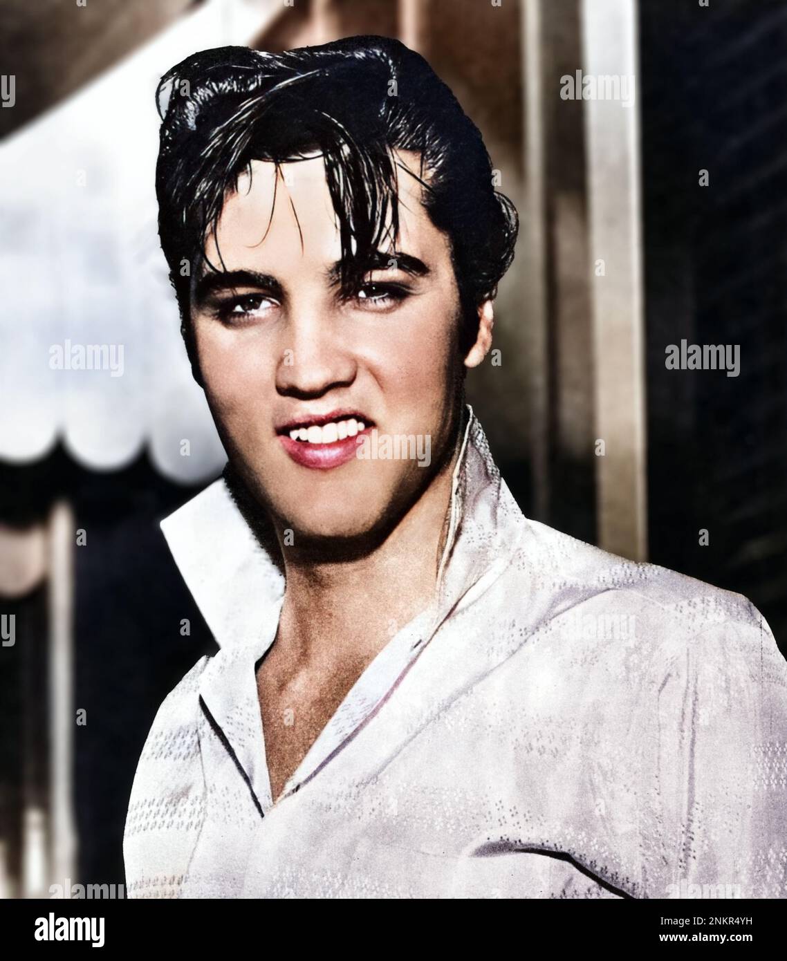 Elvis Presley Portrait 1950s Colorized And AI Enhanced Stock Photo Elvis Presley Portrait 1950s Colorized And AI Enhanced Stock Photo