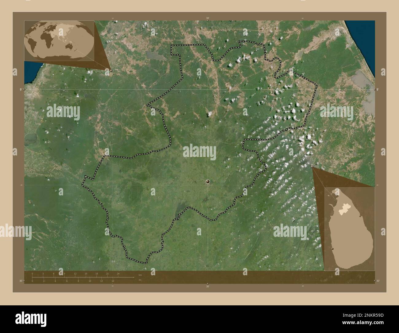 Vavuniya, district of Sri Lanka. Low resolution satellite map ...