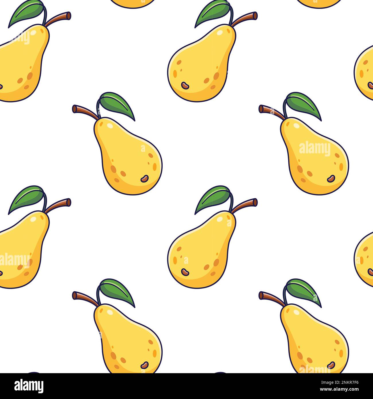 Cute yellow Pear seamless pattern in doodle style.. Vector hand drawn cartoon Pear illustration ...