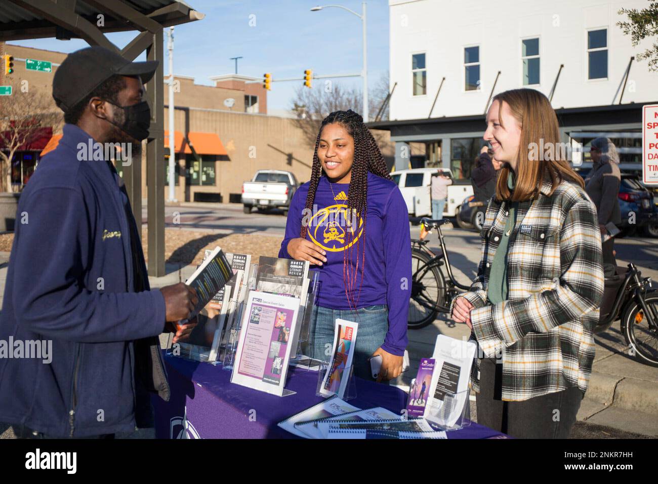 George Cherry Jr. speaks with Aaren Guzman and Rachel Brown during the ...
