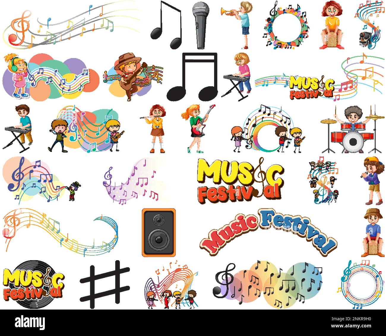 Kids musical instruments and music symbols set illustration Stock ...