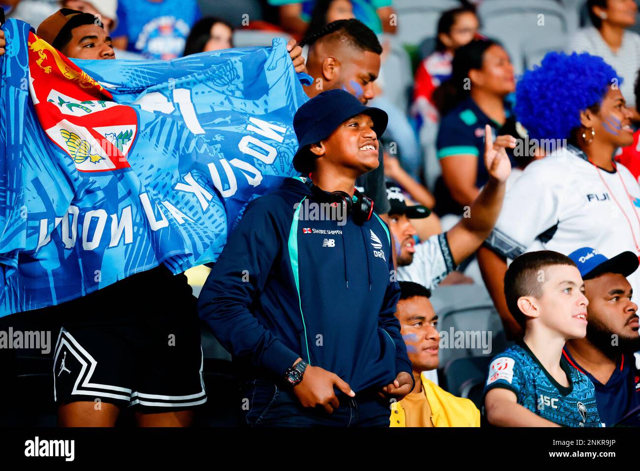 SYDNEY, AUSTRALIA - FEBRUARY 18: Fijian fans during the Super Rugby ...