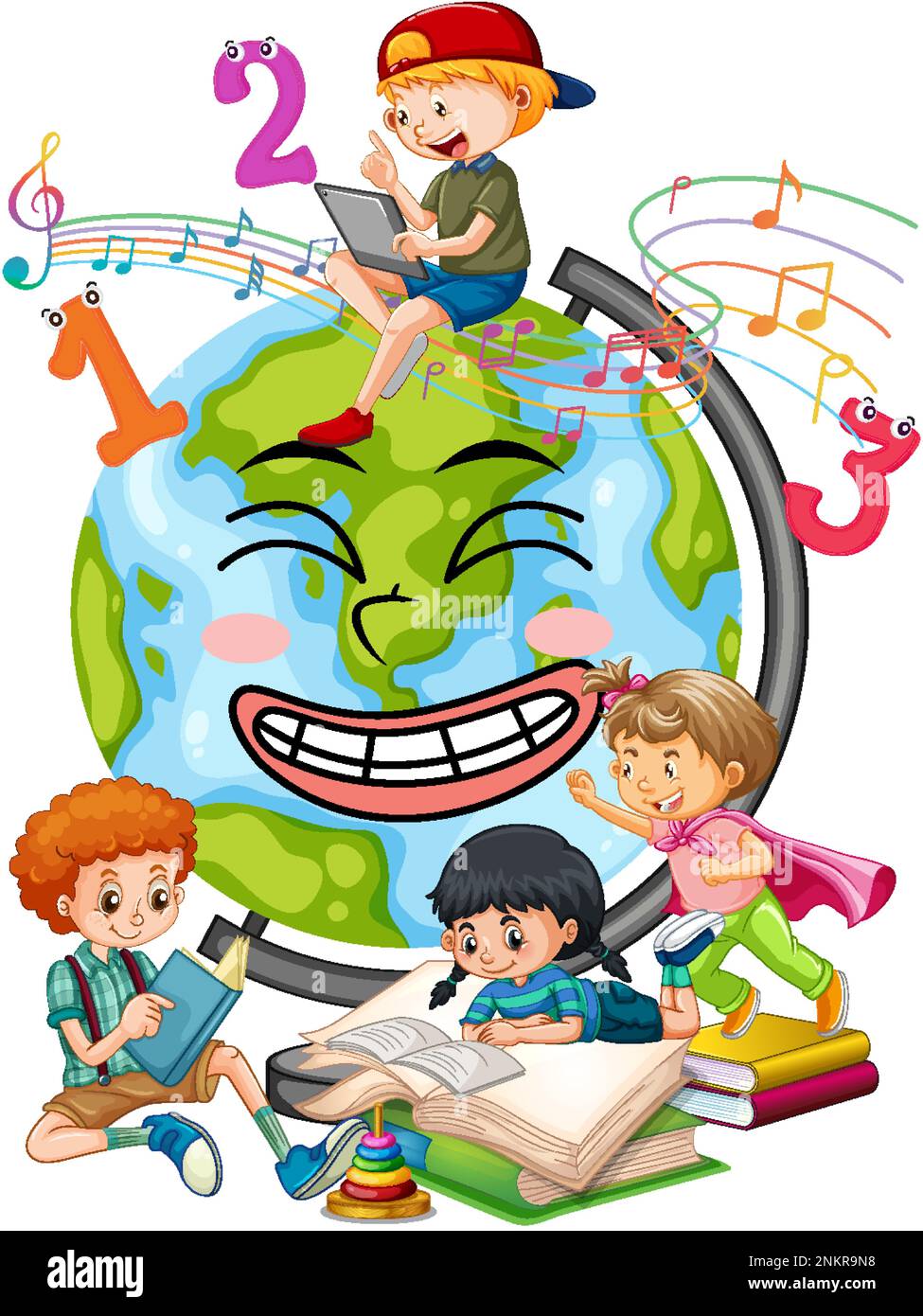 Earth planet with cartoon characters illustration Stock Vector Image ...