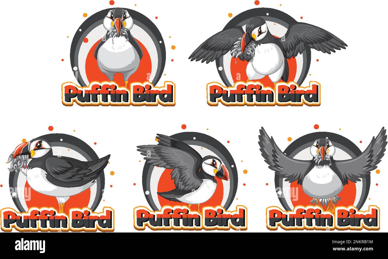 Puffin Birds In Cartoon Style Illustration Stock Vector Image And Art Alamy