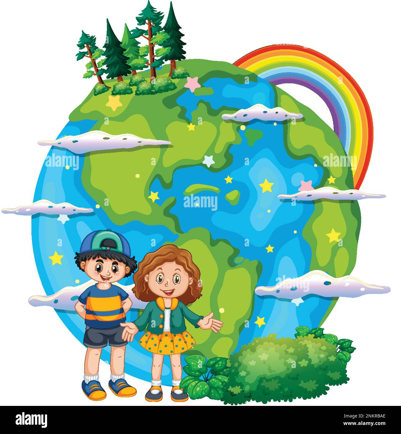 Earth planet with cartoon characters illustration Stock Vector Image ...