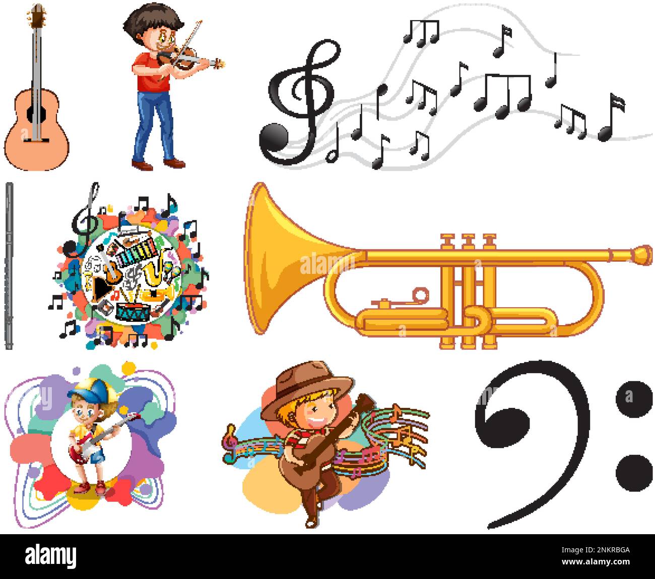 Kids musical instruments and music symbols set illustration Stock ...