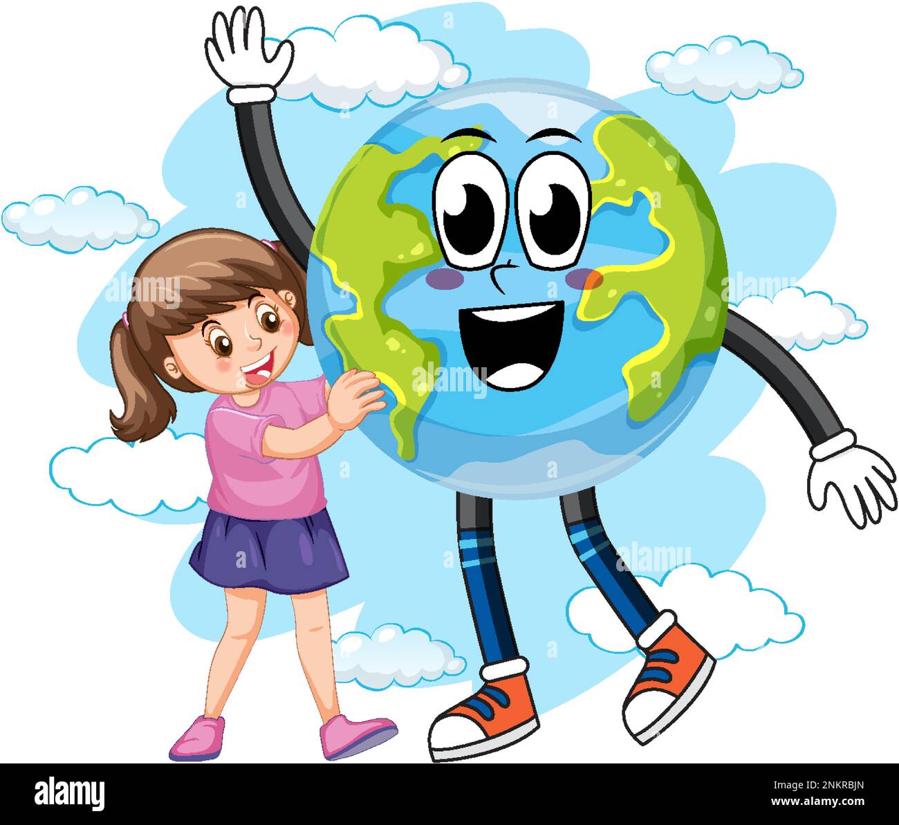 Happy girl with cartoon earth globe illustration Stock Vector Image ...