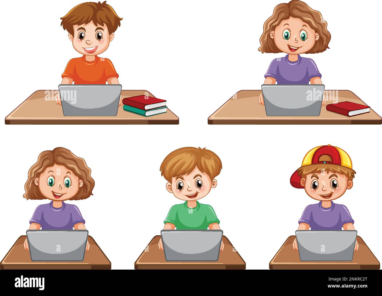 Cartoon Kids Using Laptops for Online Learning illustration Stock ...