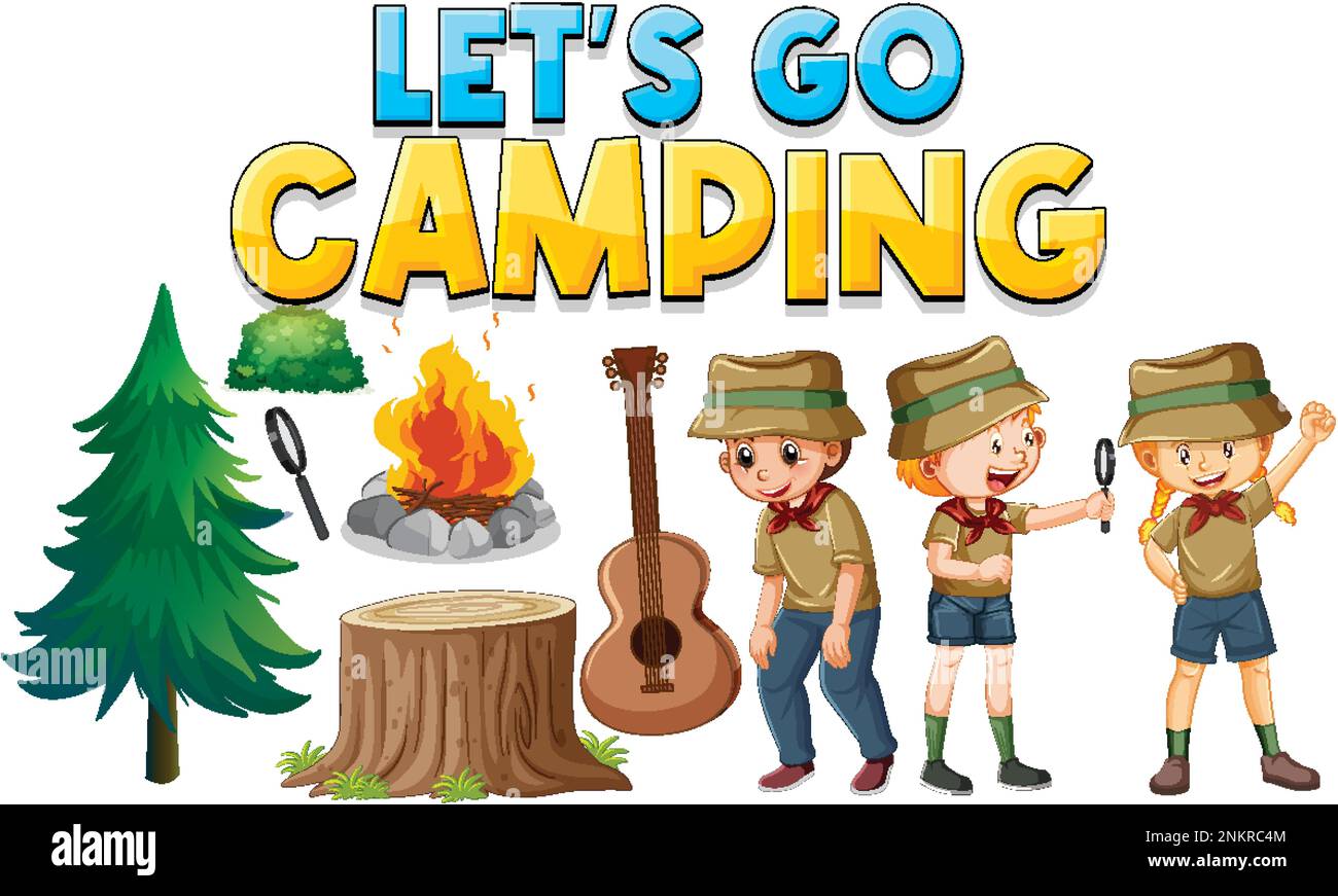 Set of camping kids cartoon character illustration Stock Vector Image ...