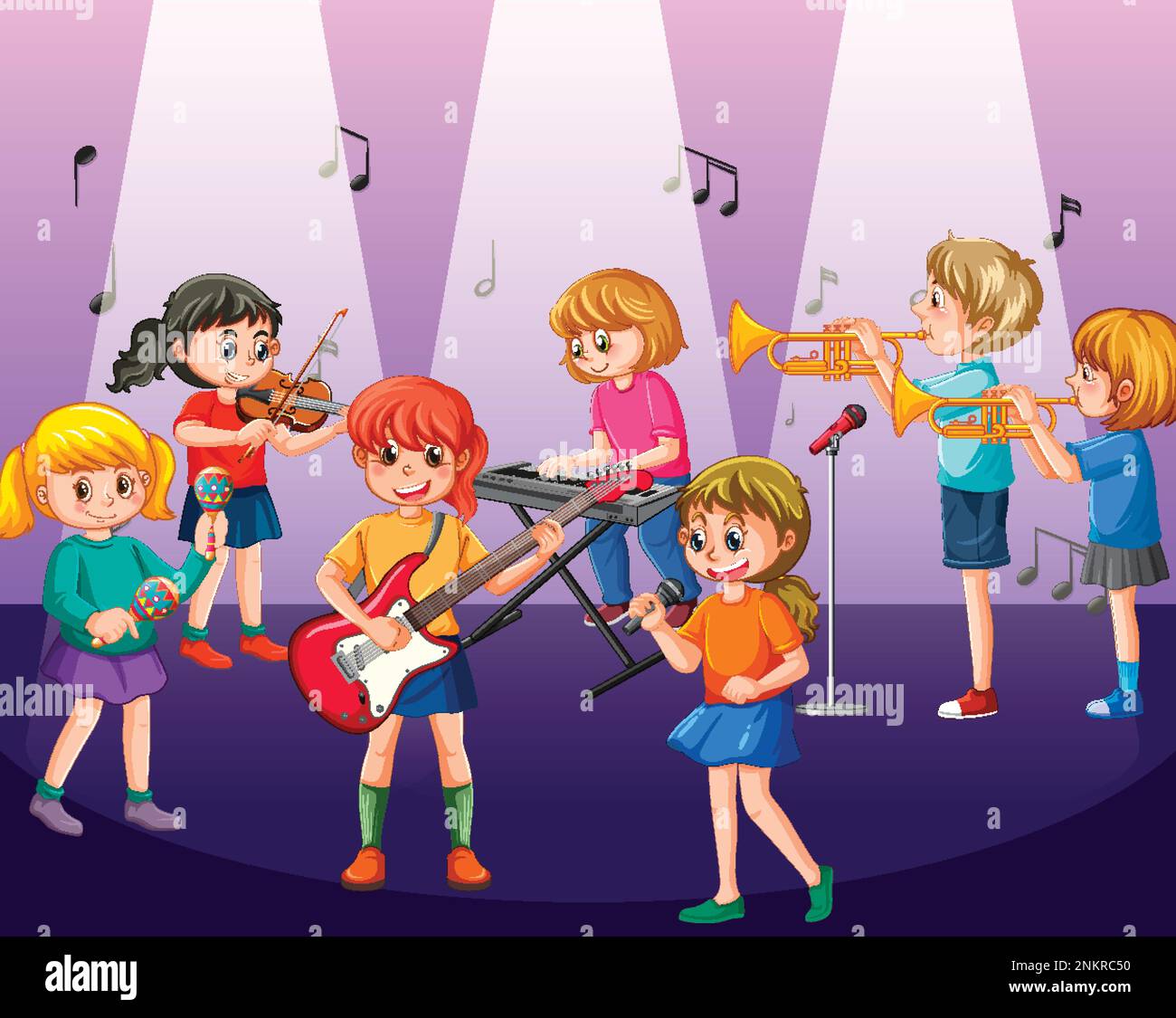 Kids playing musical instrument vector illustration Stock Vector Image ...