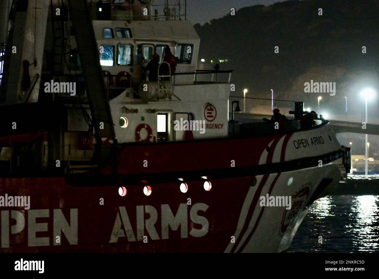 View of the ship of the NGO Proactiva Open Arms at night during its ...