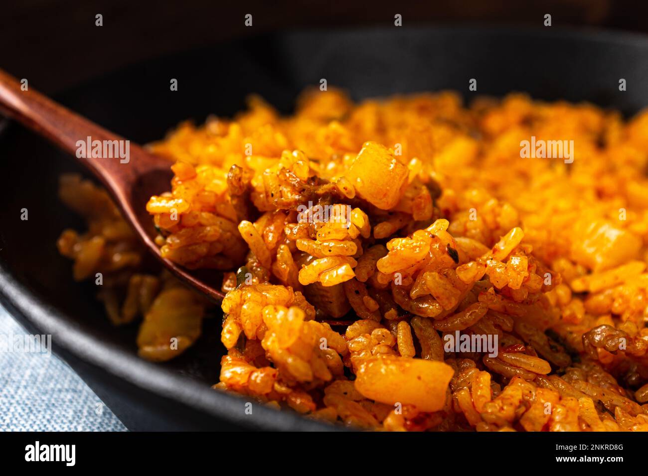 Food with radish kimchi. Stir-fried rice and kimchi. Korean food ...