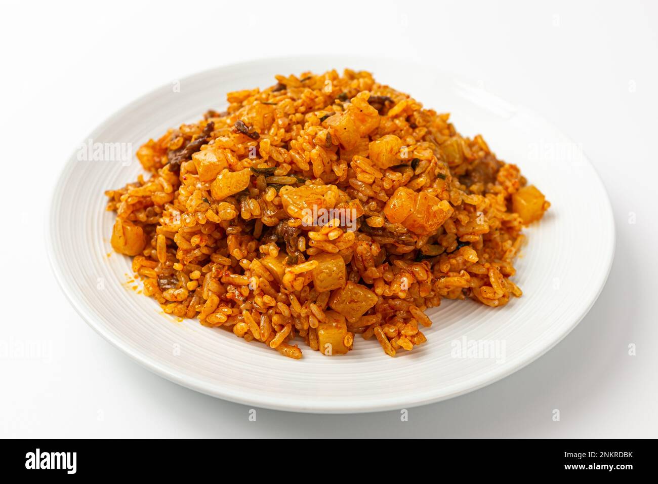 Food with radish kimchi. Stir-fried rice and kimchi. Korean food ...