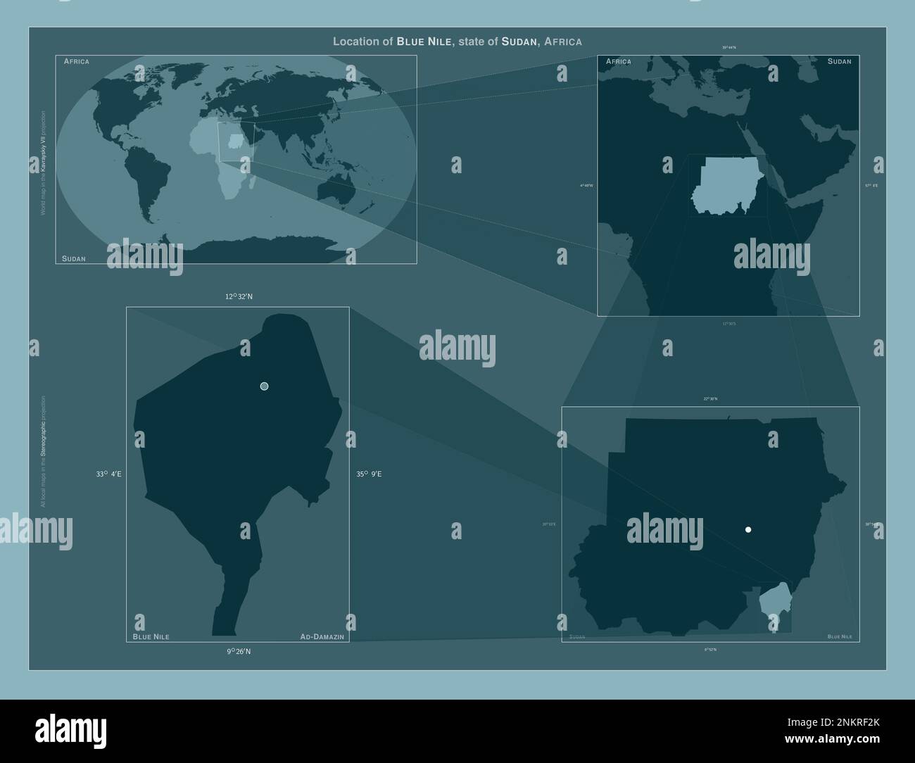 Blue Nile, state of Sudan. Diagram showing the location of the region ...
