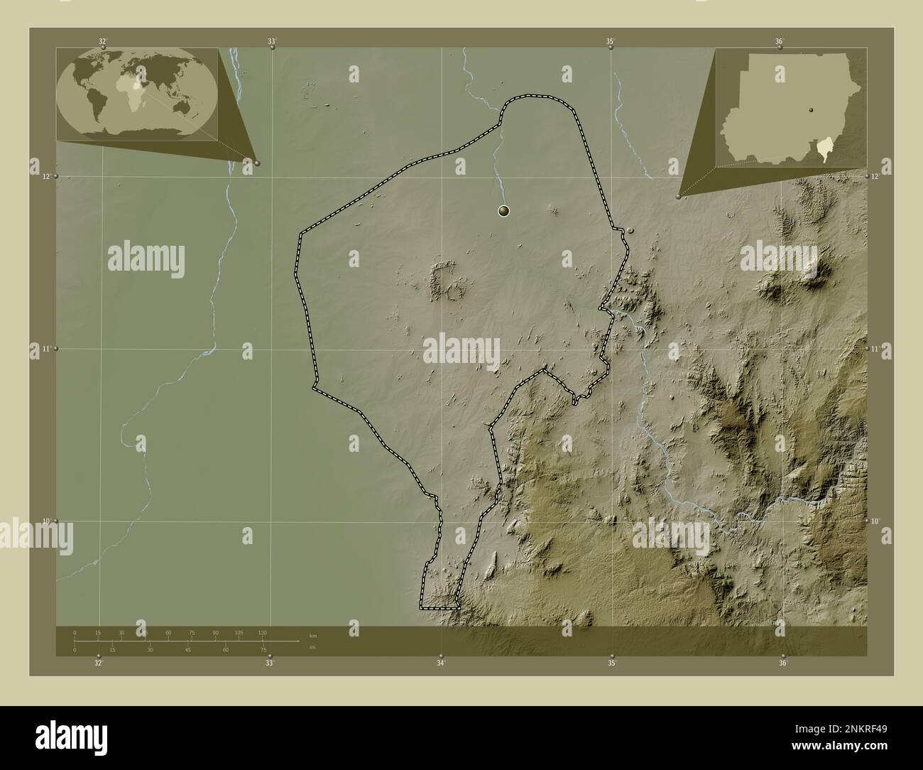 Blue Nile, state of Sudan. Elevation map colored in wiki style with ...