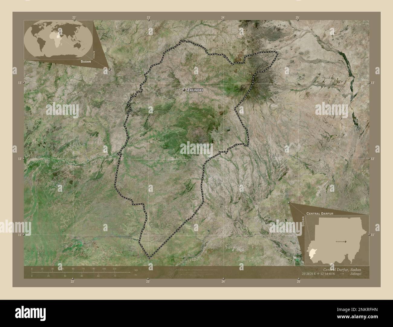 Central Darfur, state of Sudan. High resolution satellite map ...