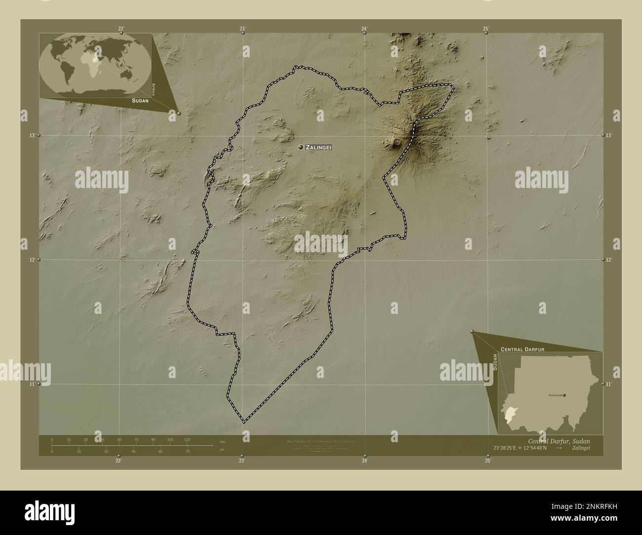 Central Darfur, state of Sudan. Elevation map colored in wiki style ...