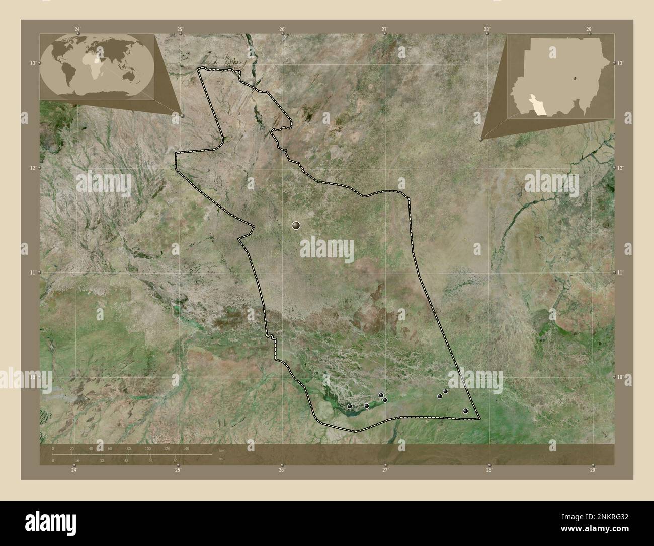East Darfur, state of Sudan. High resolution satellite map. Locations ...