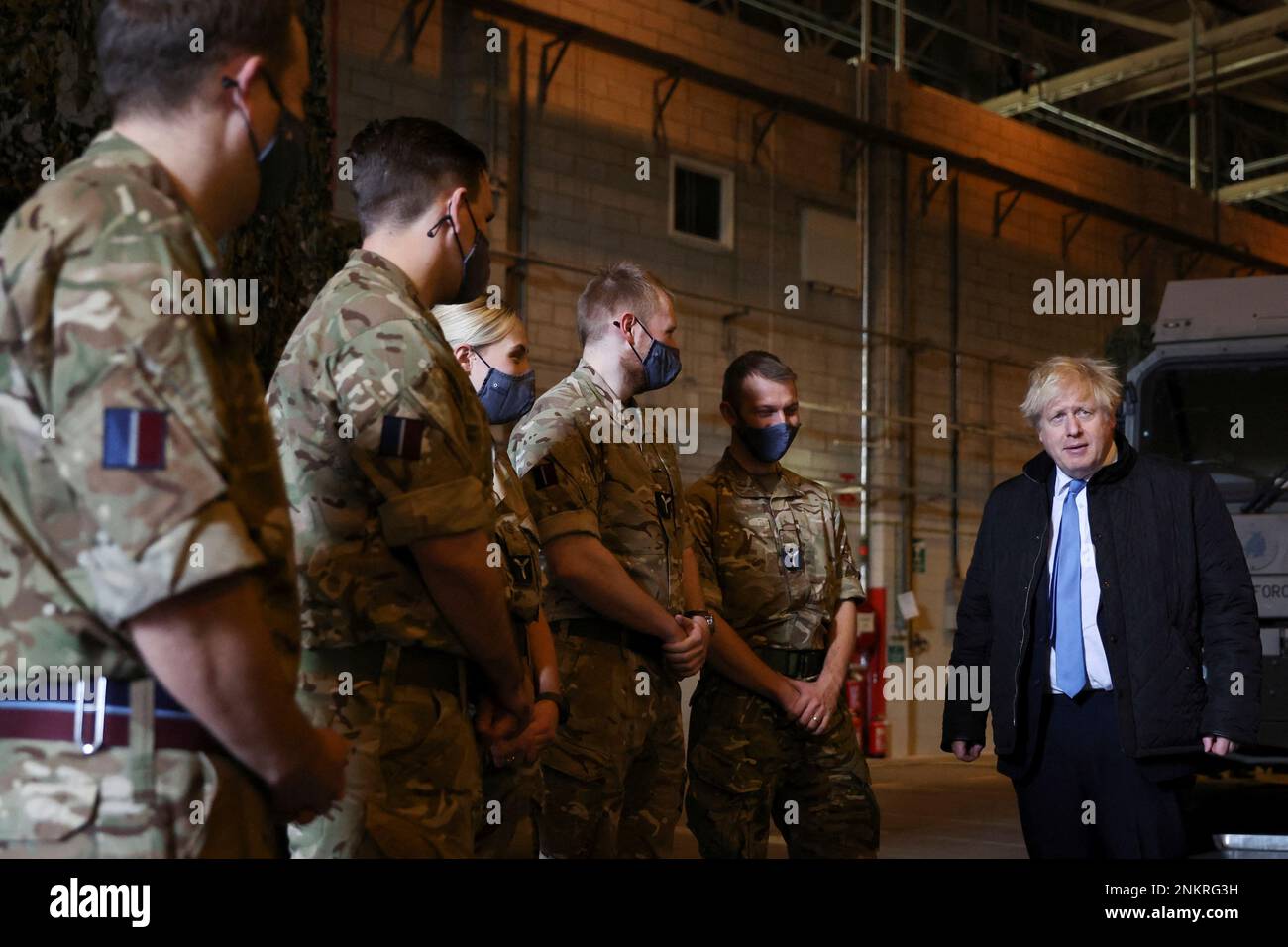 British Prime Minister Boris Johnson, right, visits the Royal Air Force ...