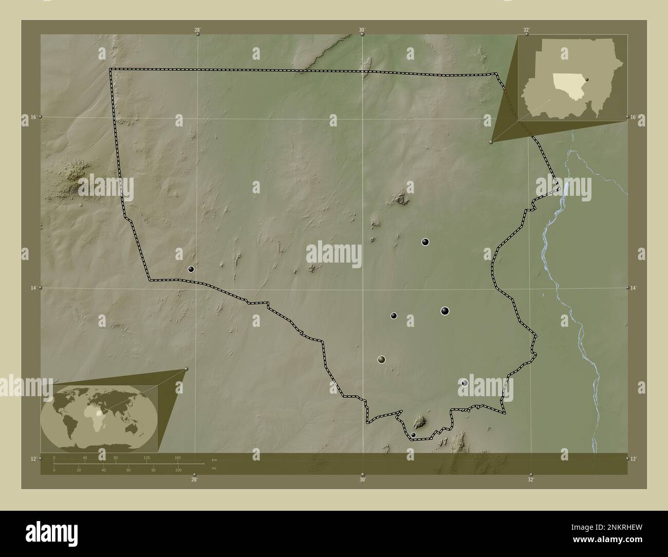 North Kurdufan, state of Sudan. Elevation map colored in wiki style ...