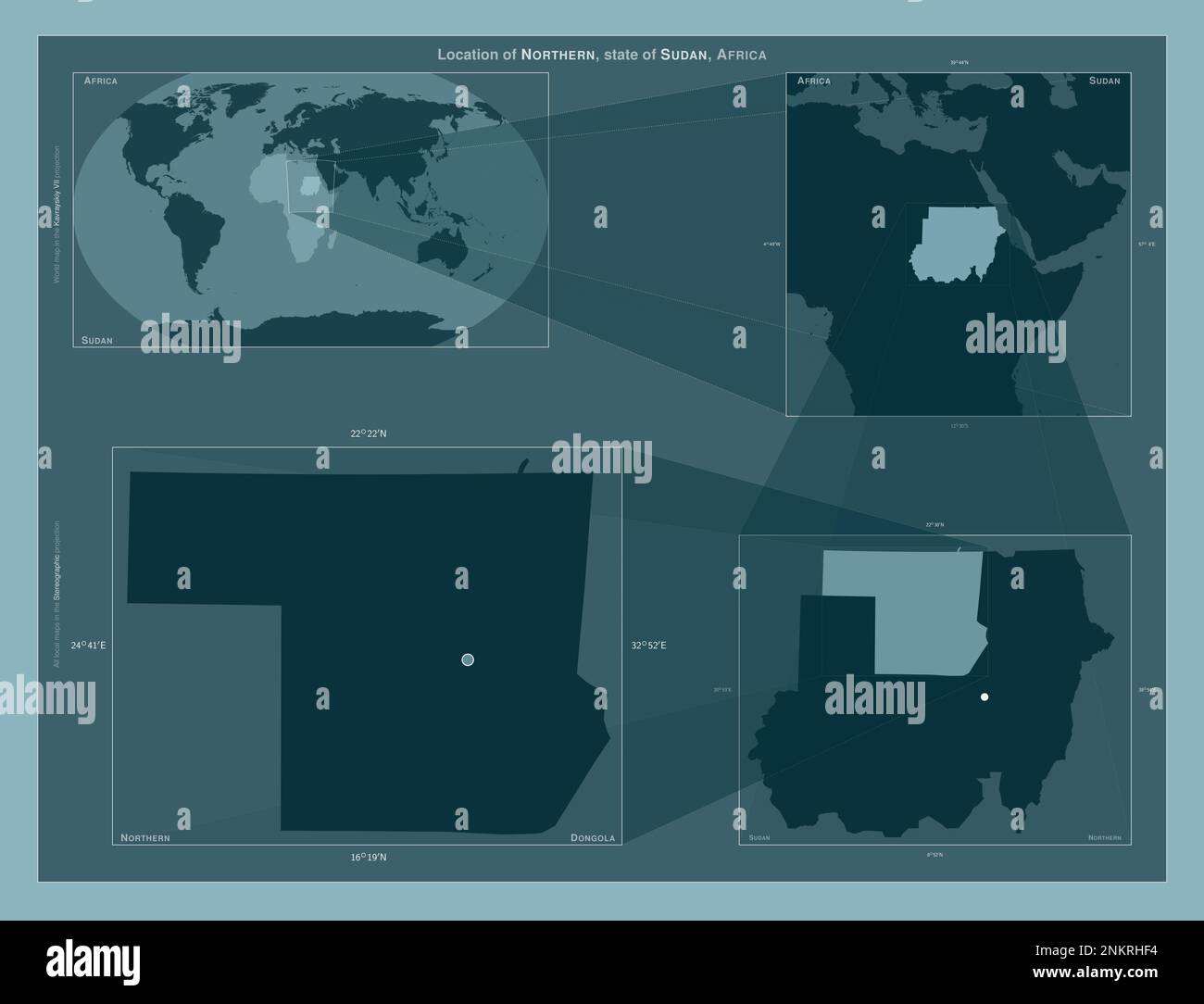 Northern, state of Sudan. Diagram showing the location of the region on ...