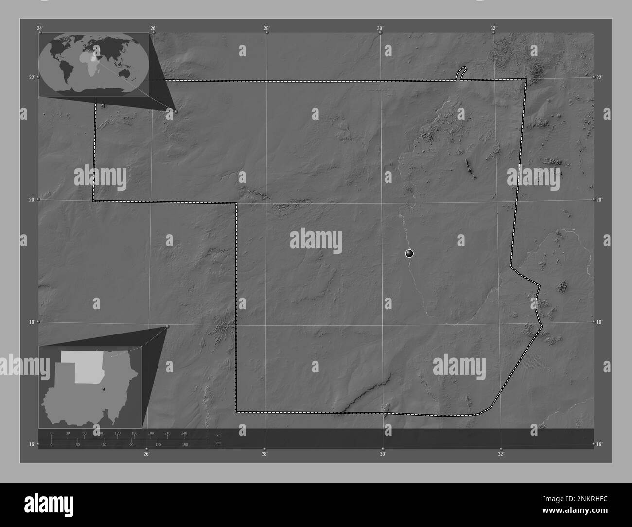 Northern, state of Sudan. Bilevel elevation map with lakes and rivers ...