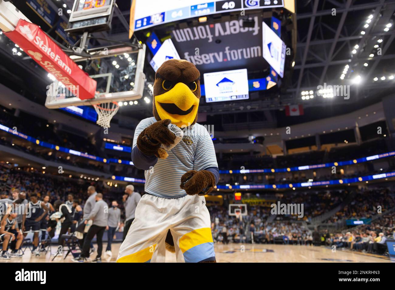 February 16, 2022: Marquette Golden Eagles mascot Iggy throws out t ...