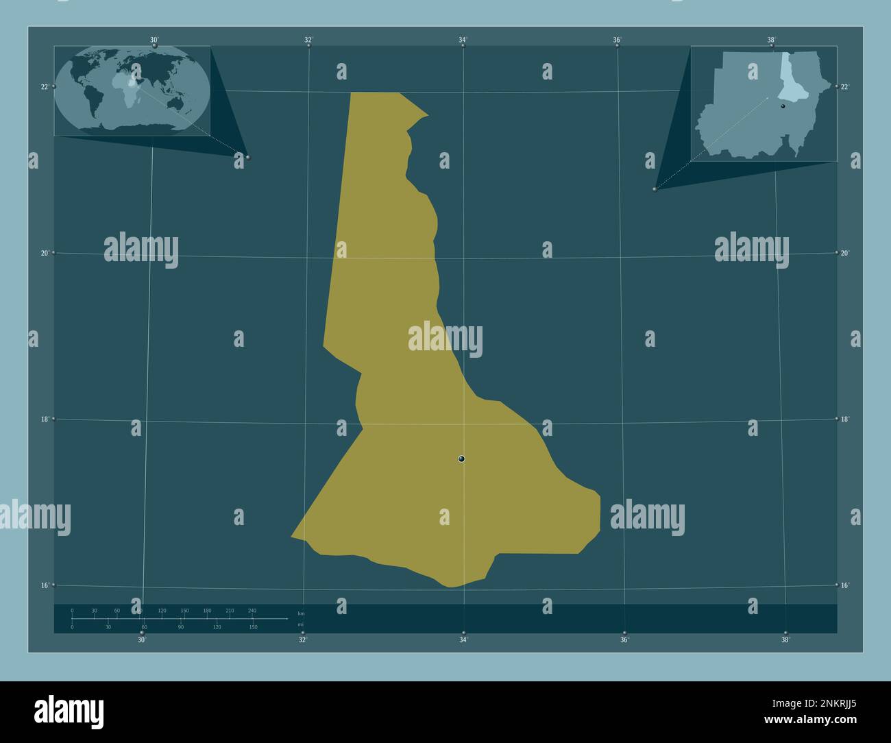 River Nile, state of Sudan. Solid color shape. Corner auxiliary ...
