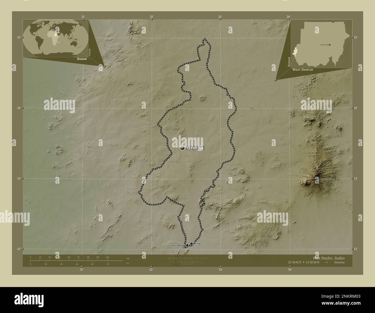 West Darfur, state of Sudan. Elevation map colored in wiki style with ...