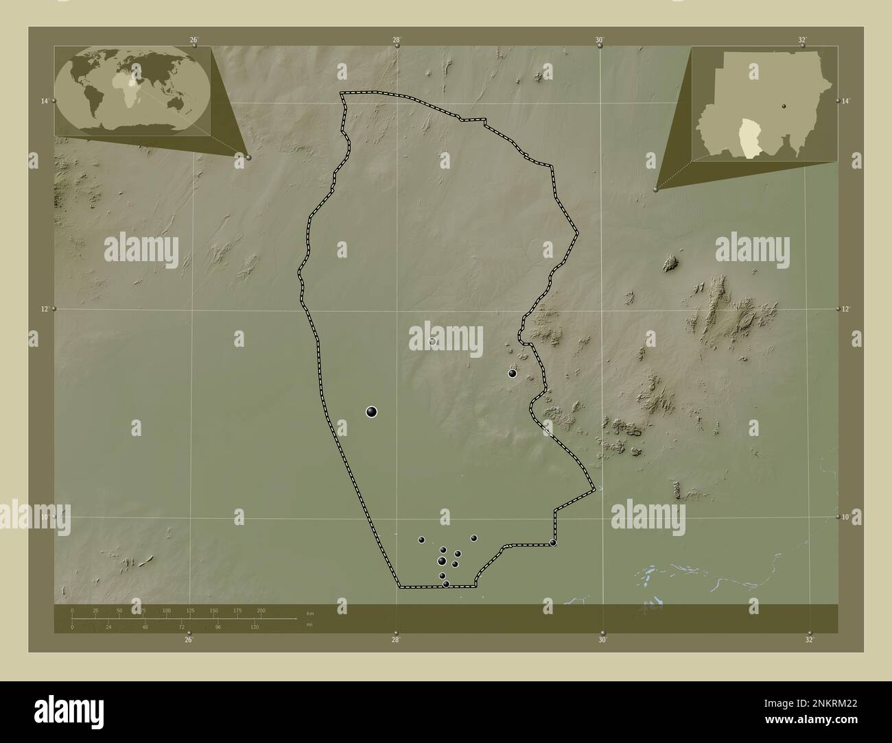 West Kurdufan, state of Sudan. Elevation map colored in wiki style with ...