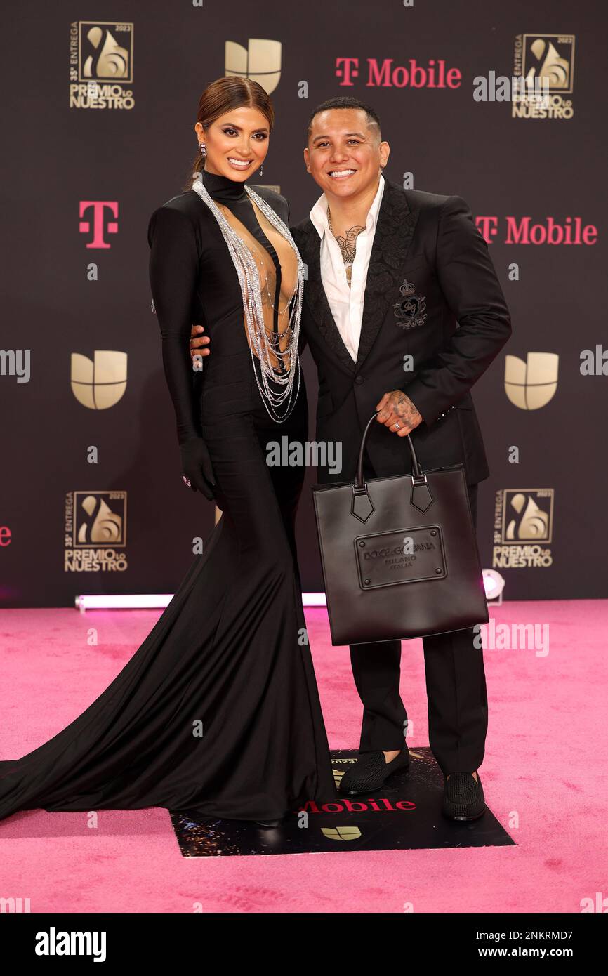 MIAMI, FL-FEB 23: Edwin Luna and Kimberly Flores are seen during Univision “ Premio Lo Nuestro ...