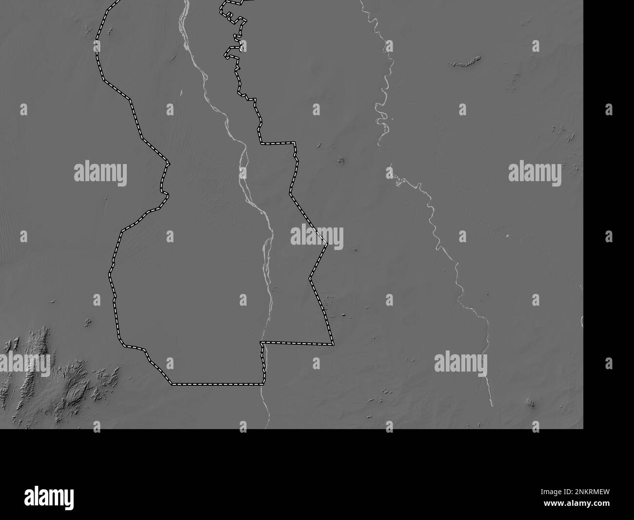 White Nile, state of Sudan. Bilevel elevation map with lakes and rivers ...
