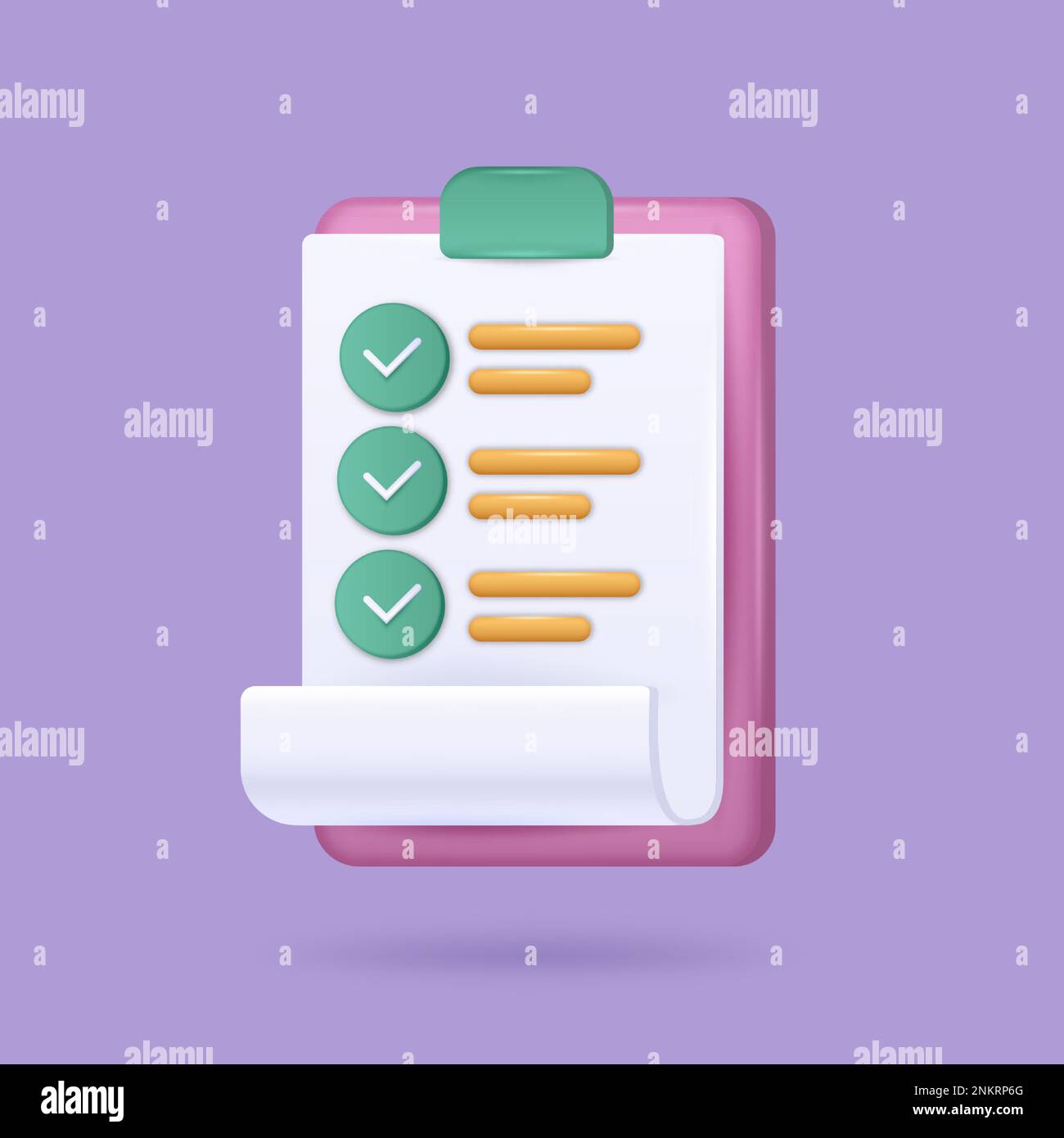 3d check list icon, survey form. Document report, checklist note, clipboard with tasks. Paper ...