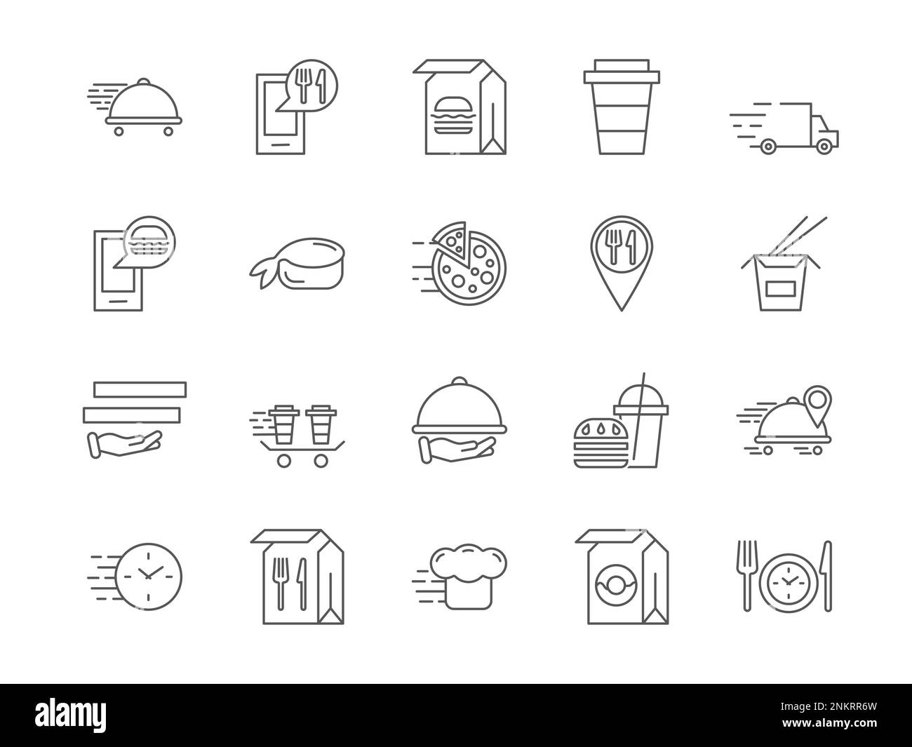 Food delivery. Home grocery icons. Fast meal order service. Bag package ...