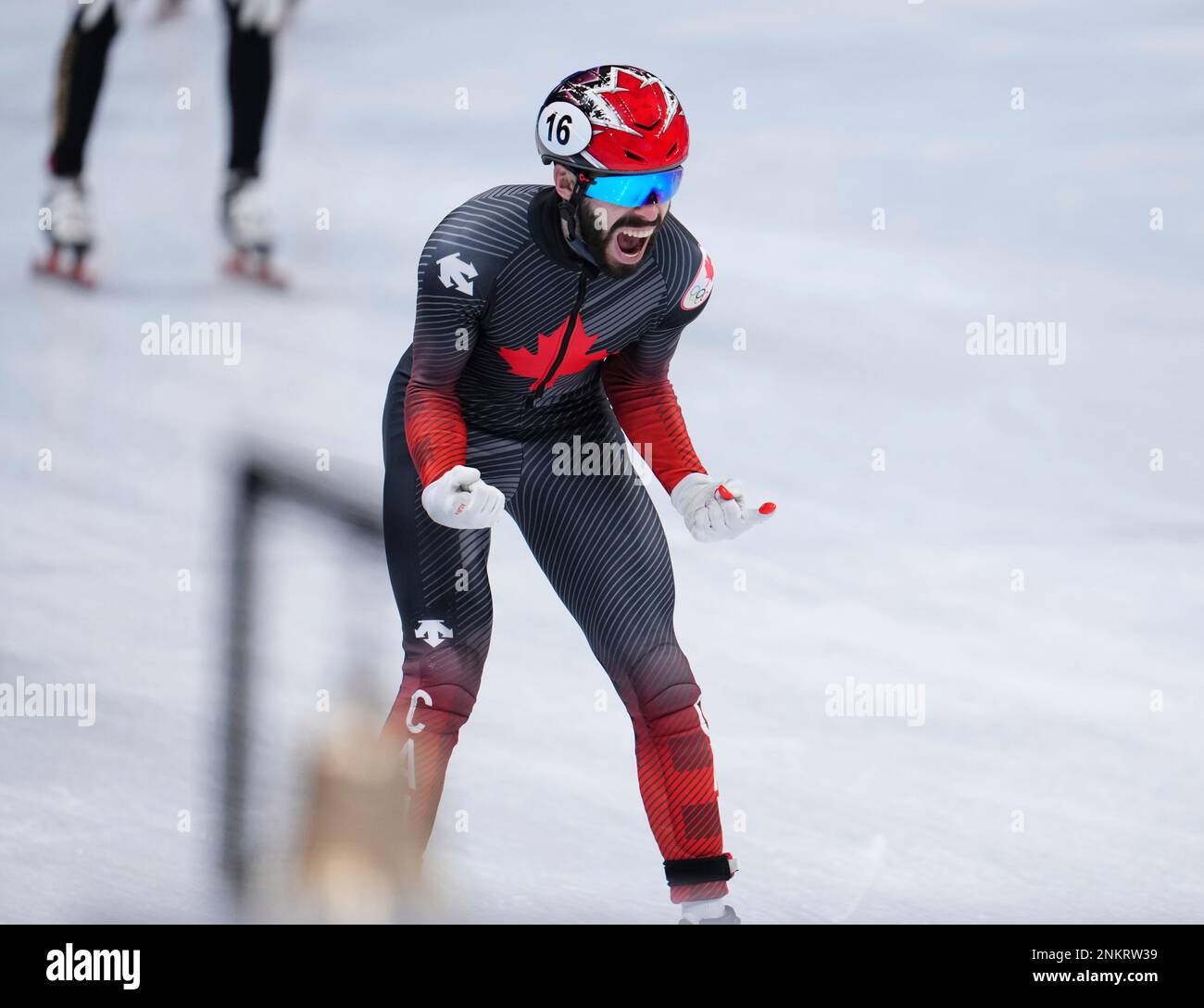 Steven DUBOIS of Canada reacts during Short Track Speed Skating Men's ...