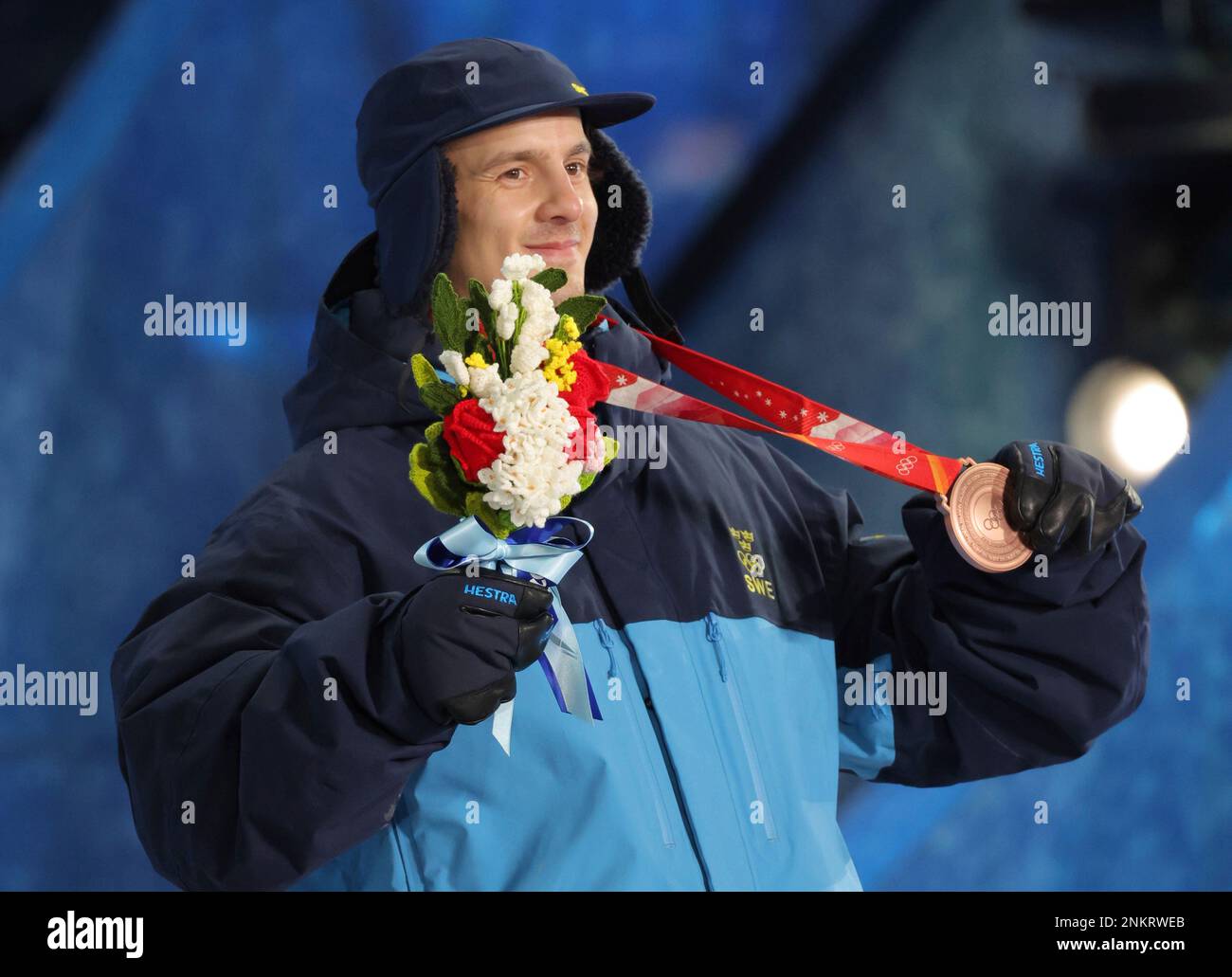 Sweden's Jesper TJADER, bronze, celebrates during a medal ceremony of ...
