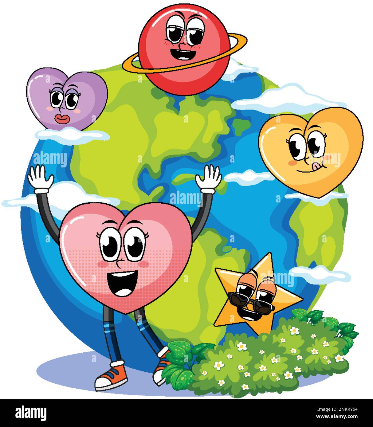 Earth globe with funny cartoon characters illustration Stock Vector ...