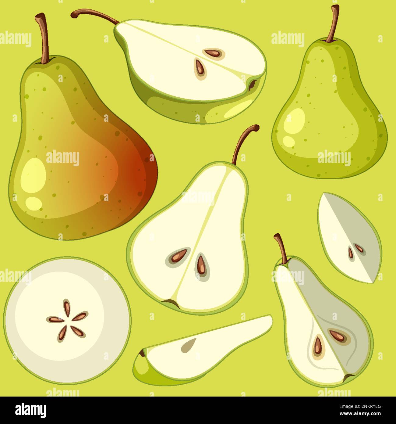 Green pear fruit cartoon with background illustration Stock Vector ...