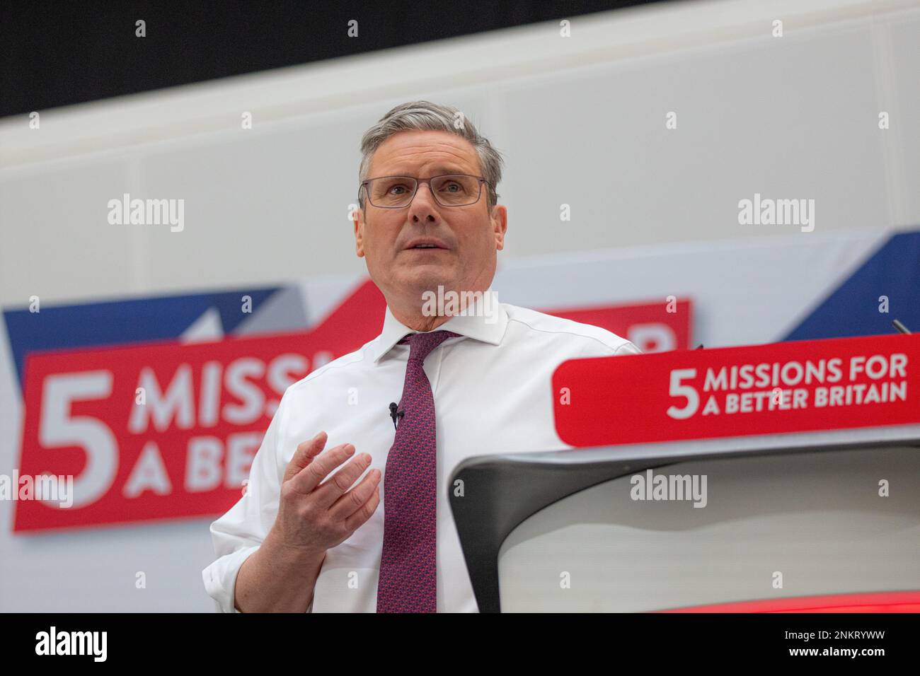 Manchester UK. 23/02/2023, Keir Starmer launches five bold missions for a better Britain at 1 ...