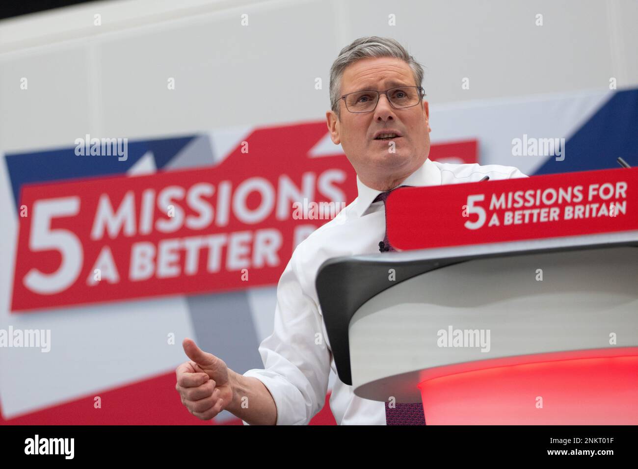 Manchester UK. 23/02/2023, Keir Starmer launches five bold missions for a better Britain at 1 ...
