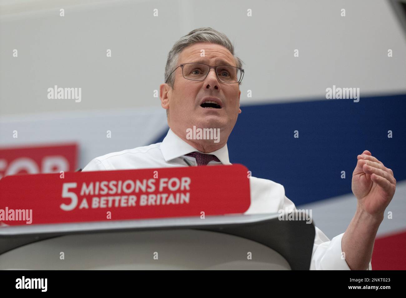 Manchester UK. 23/02/2023, Keir Starmer launches five bold missions for a better Britain at 1 ...