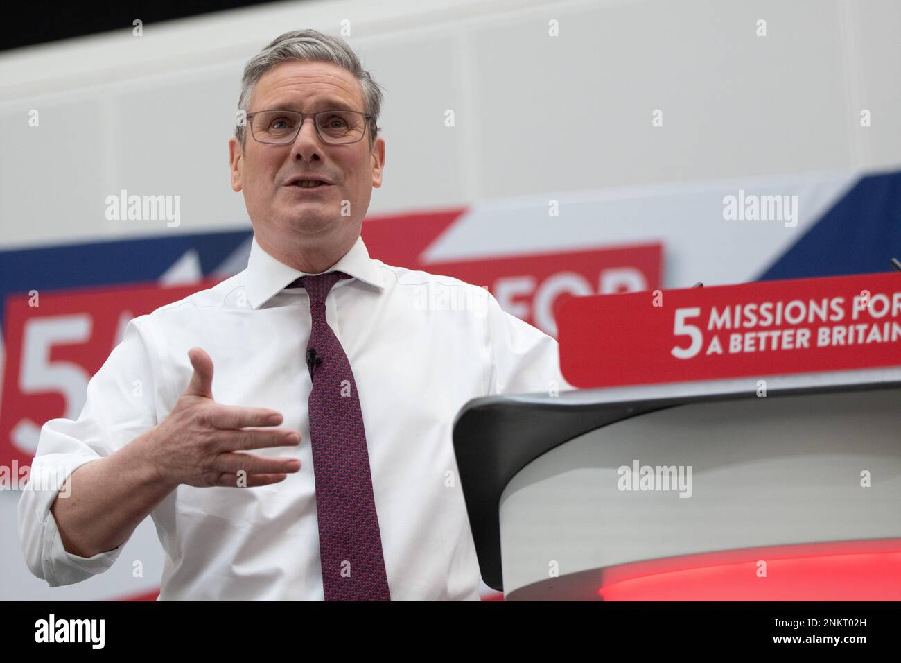 Manchester UK. 23/02/2023, Keir Starmer launches five bold missions for a better Britain at 1 ...