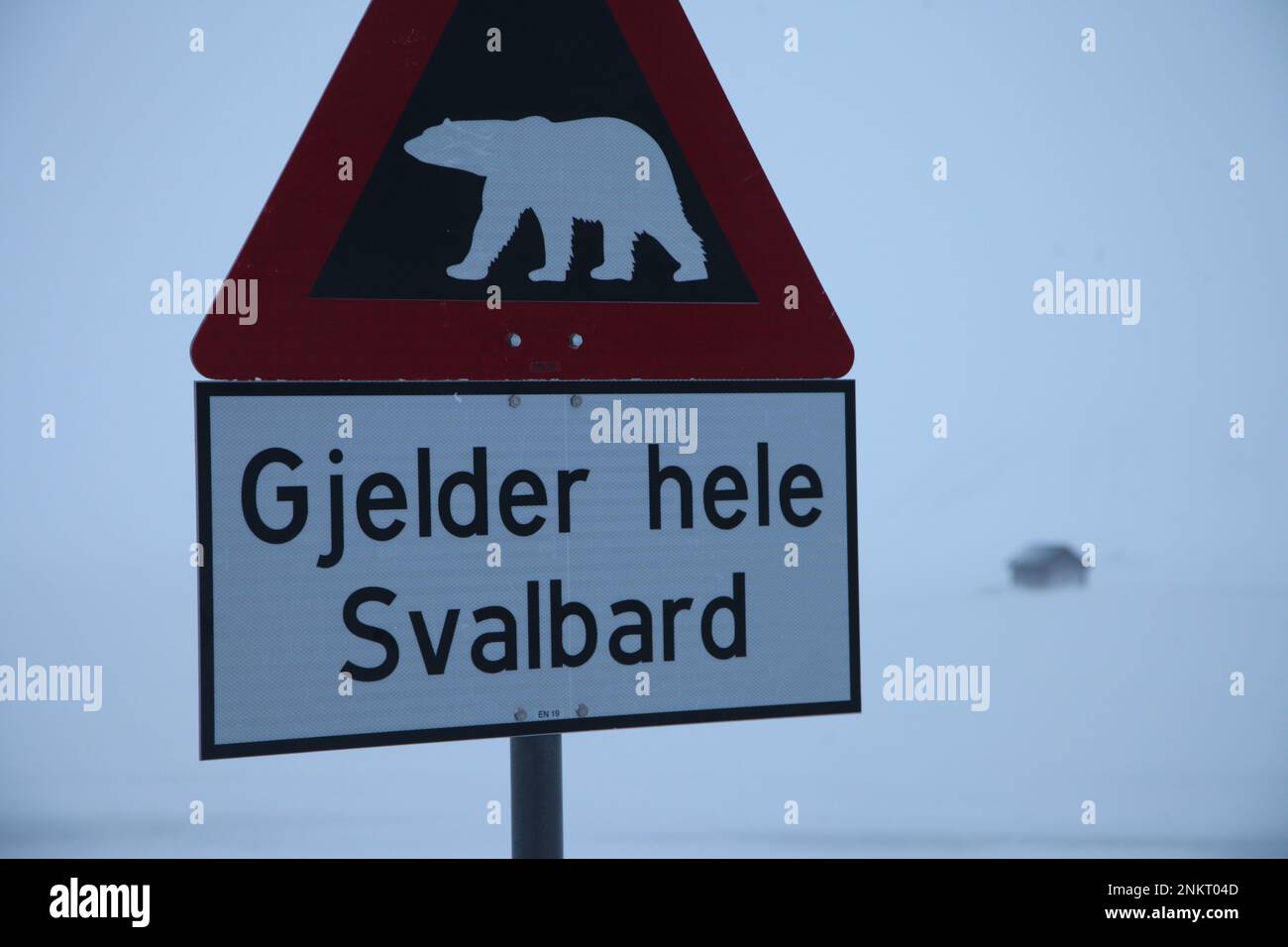 Longyearbyen, Norway. 23rd Feb, 2023. A traffic sign warns of polar ...