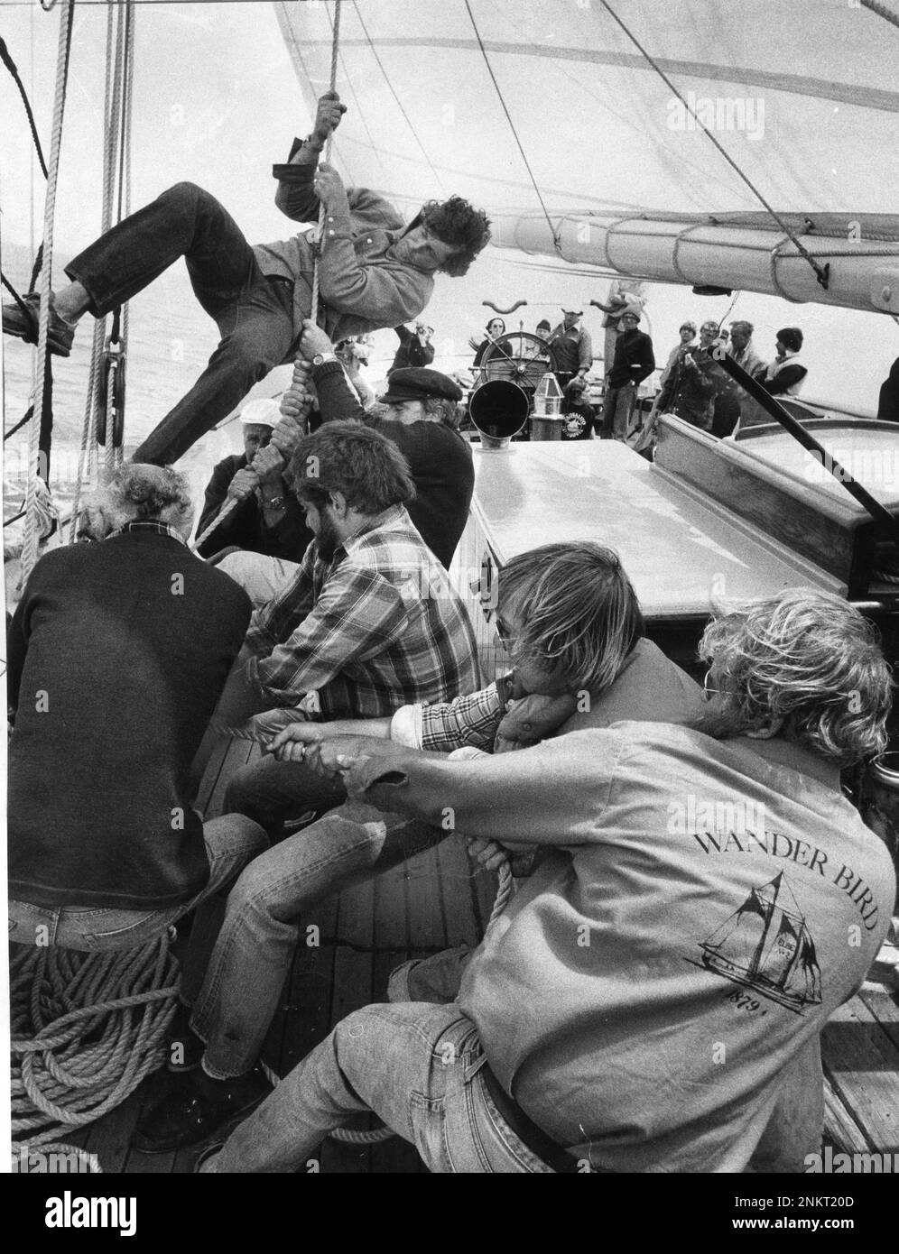 The crew of the schooner Wander Bird, out on San Francisco Bay, June 1 ...