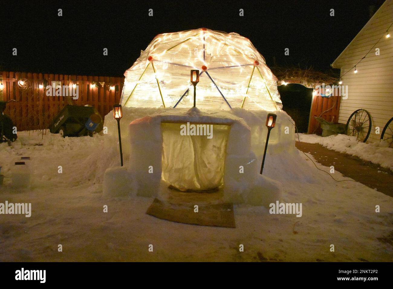 The igloo built by Kevin Thompson, of Fort Dodge, glows on a recent ...