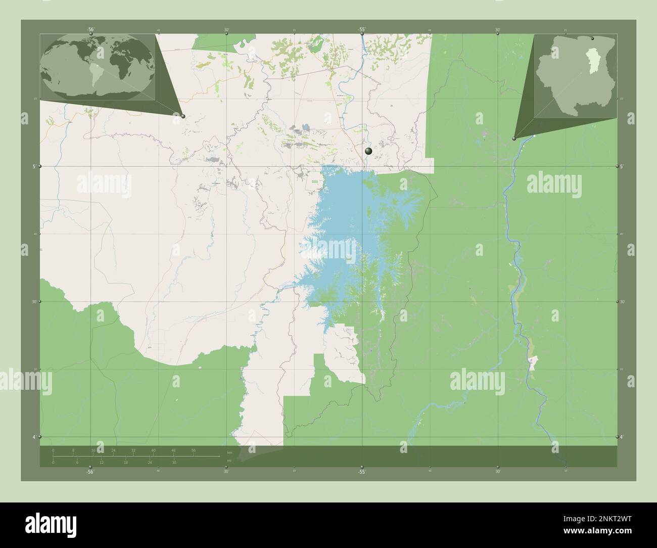 Brokopondo, district of Suriname. Open Street Map. Corner auxiliary location maps Stock Photo ...