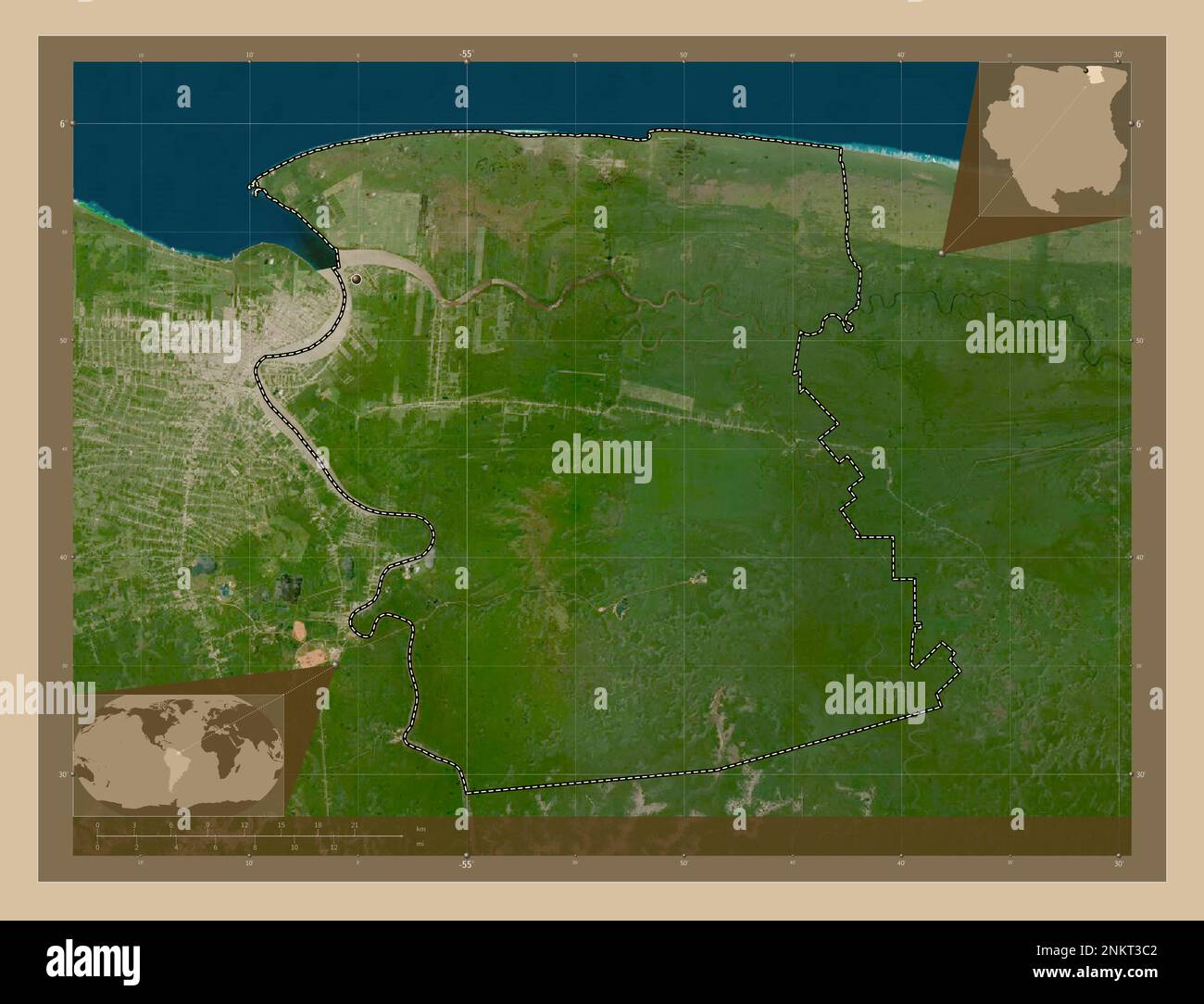 Commewijne, district of Suriname. Low resolution satellite map. Corner ...