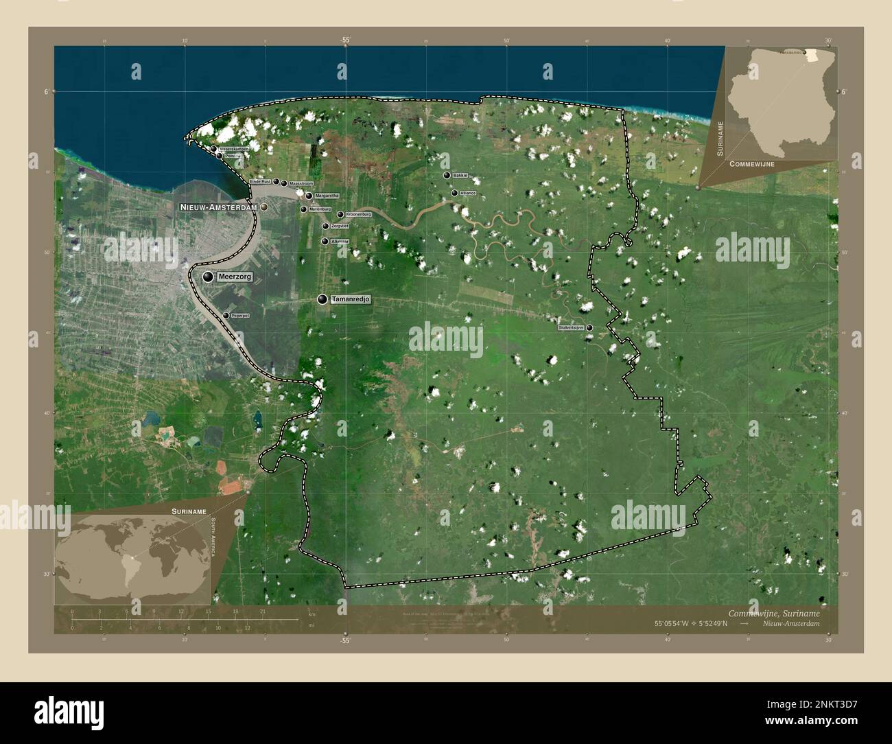 Commewijne, district of Suriname. High resolution satellite map ...