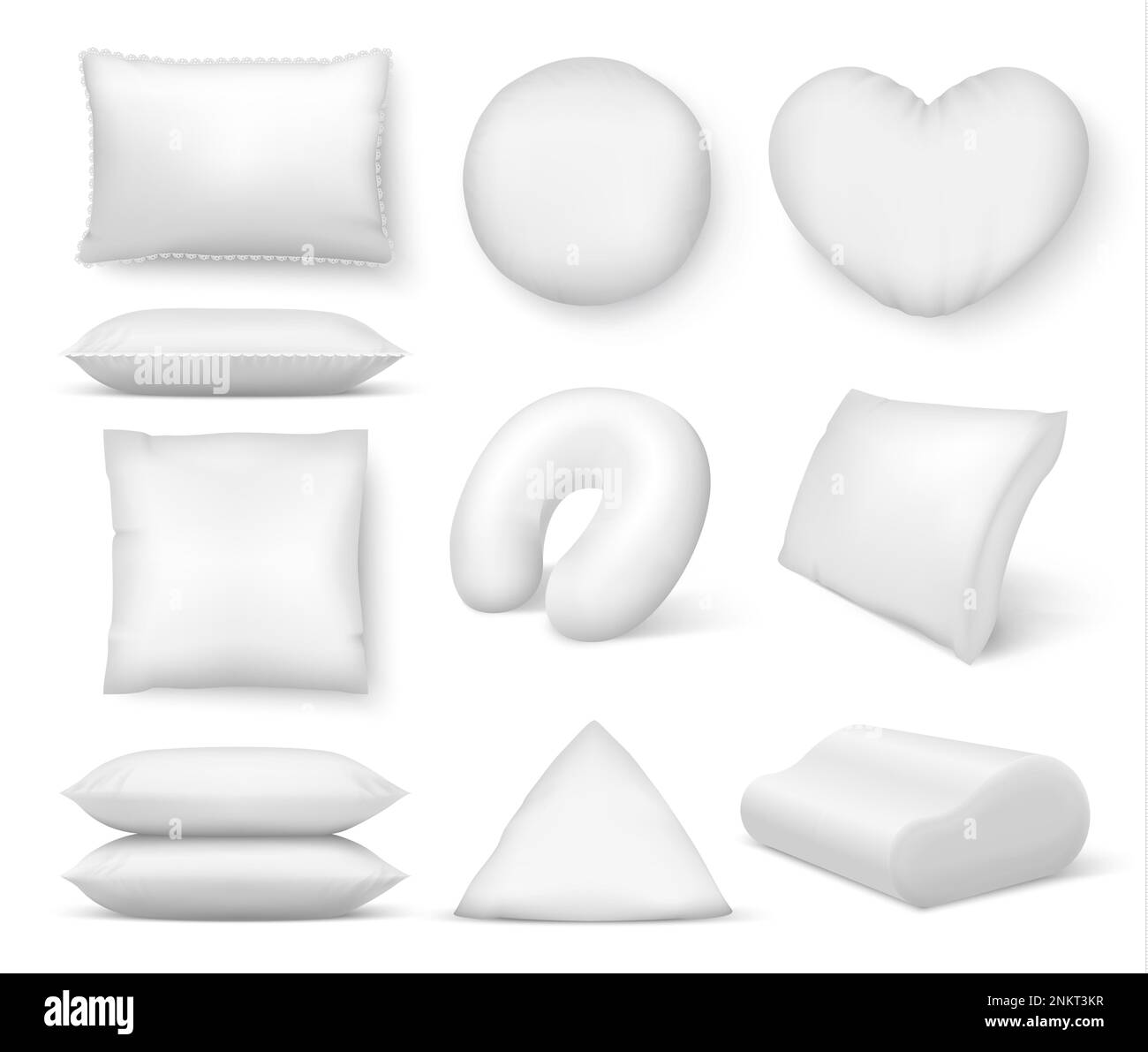 Realistic white cushion. Square comfort bed pillow, soft blank round ...