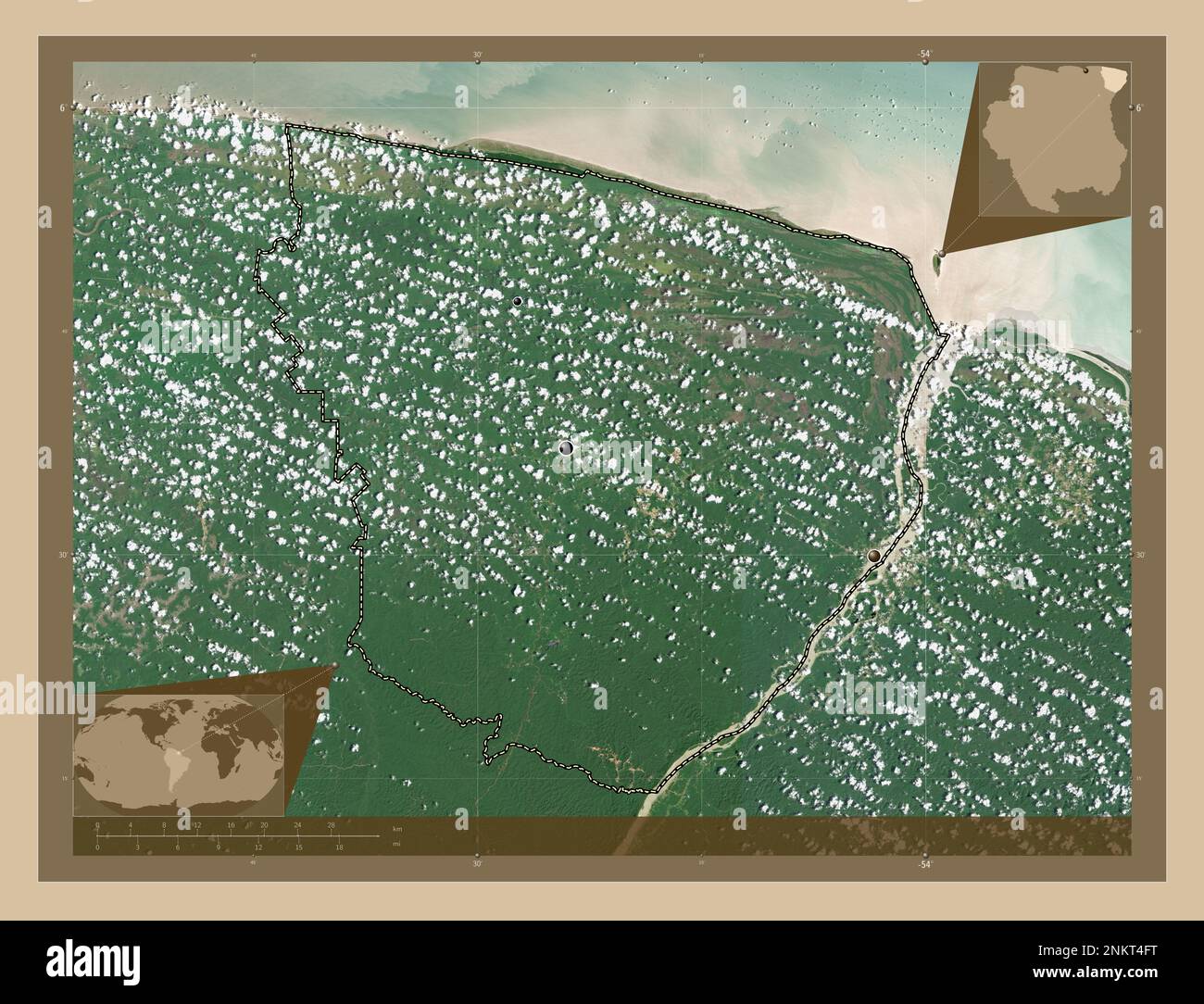 Marowijne, district of Suriname. Low resolution satellite map ...